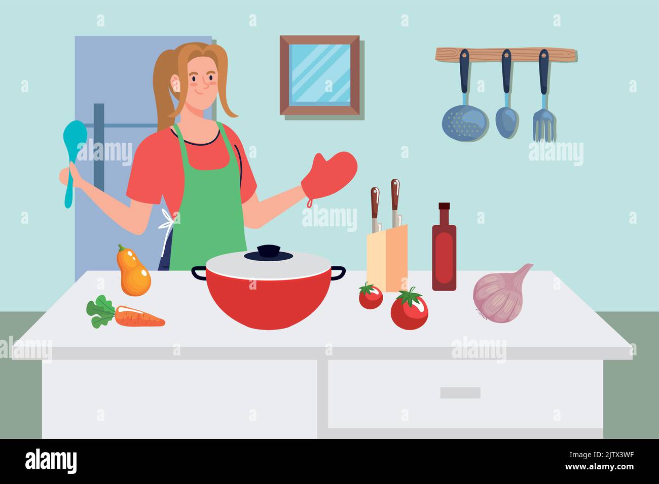 woman cooking in kitchen Stock Vector Image & Art - Alamy