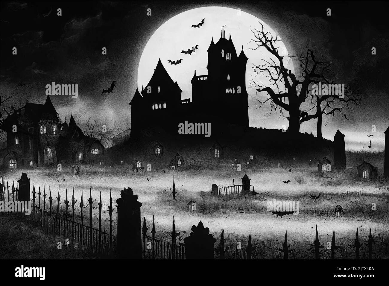 3D illustration Horror Castle Background With Graveyard In Halloween ... 3D illustration Horror Castle Background With Graveyard In Halloween ...