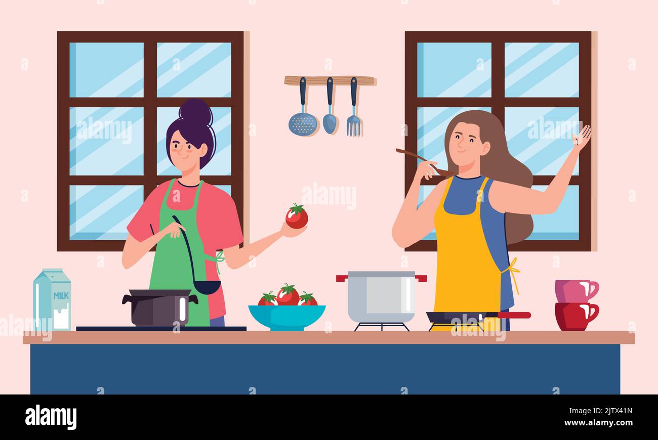 girls cooking in kitchen Stock Vector Image & Art - Alamy
