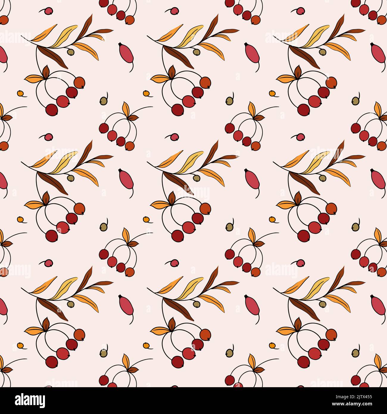 pattern on an autumn theme with different berries and twigs Stock ...