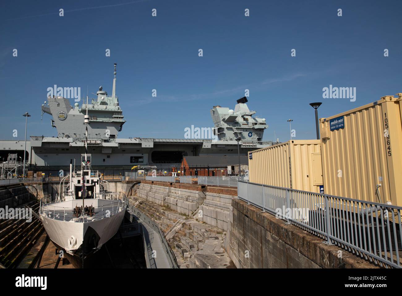 Royal Navy warship HMS Prince of Wales (R09) in dock at Portsmouth ...