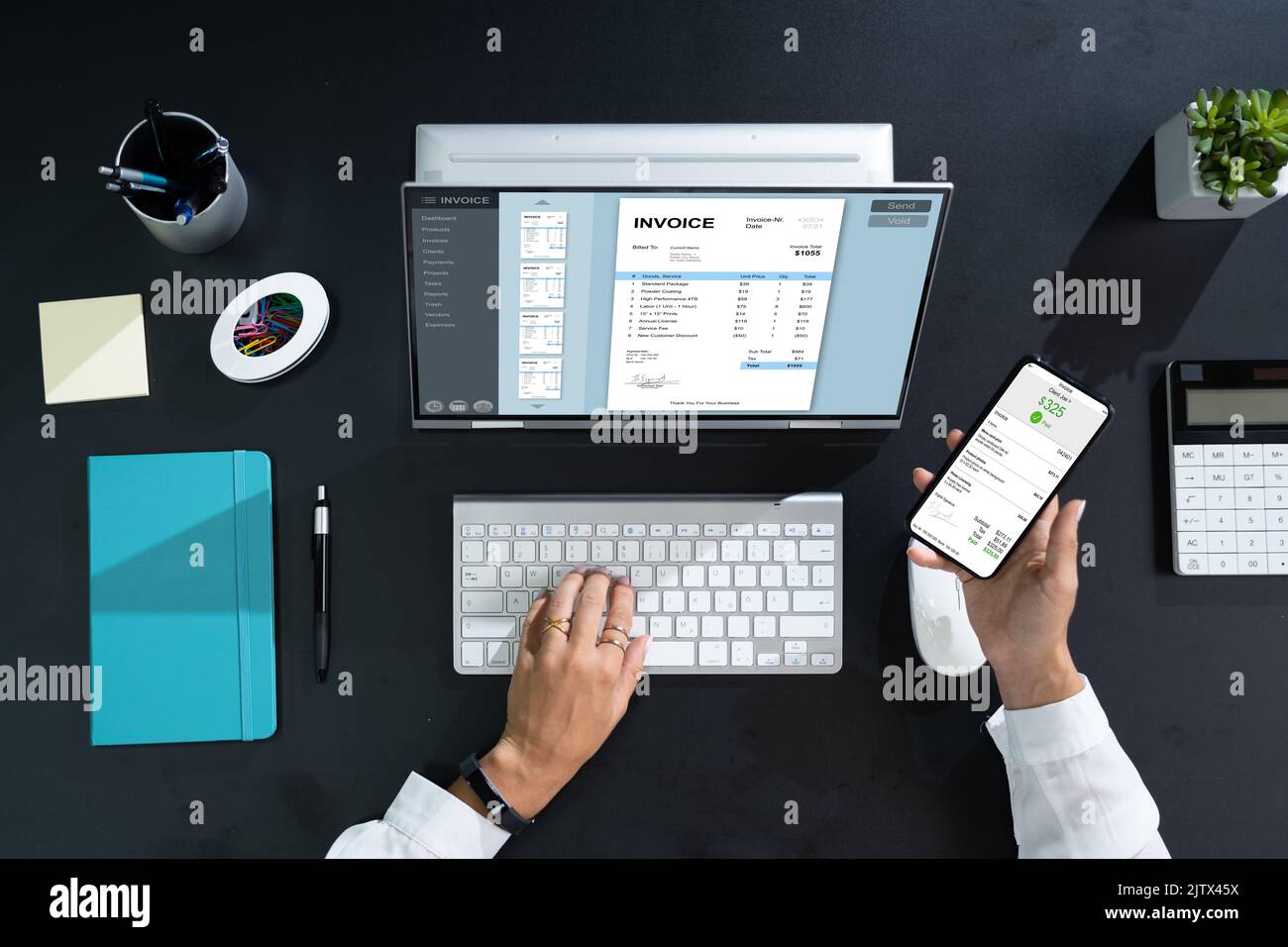 Digital Electronic Bill And Accountant E Invoice On Laptop Stock Photo ...