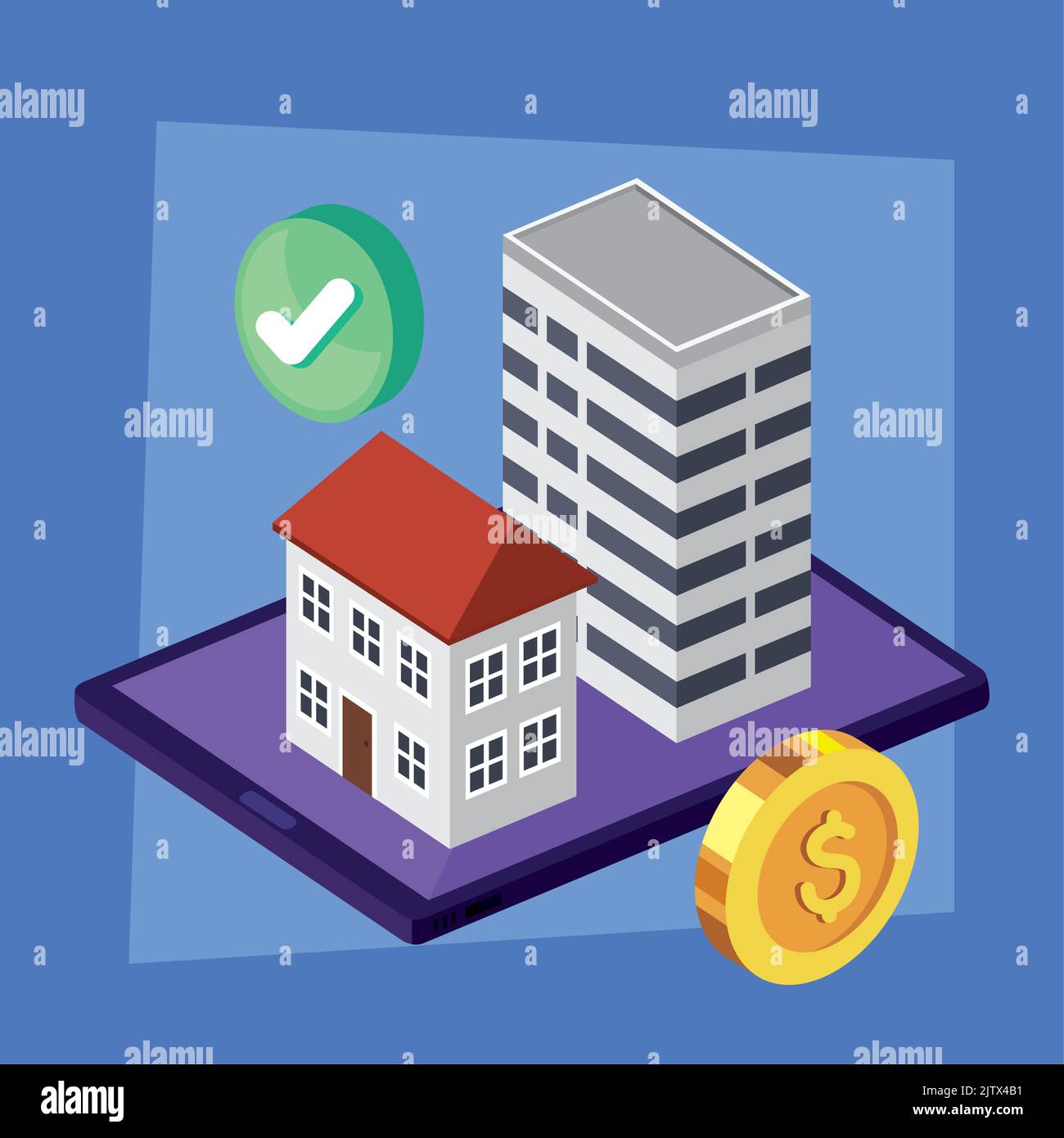 buildings with check and coin Stock Vector Image & Art - Alamy