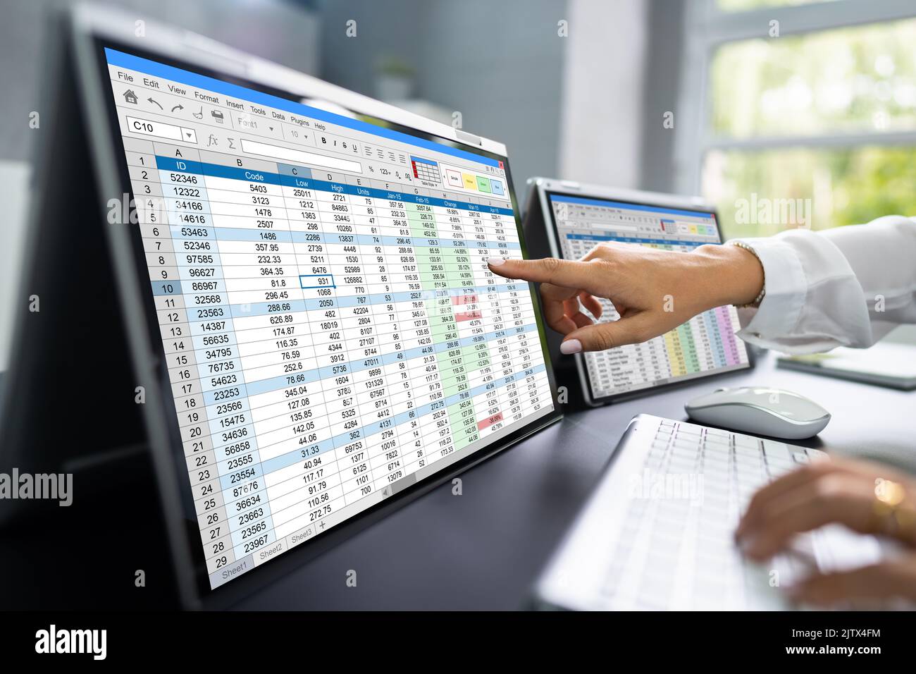 Financial Spreadsheet Analyst Woman Using Software On Laptop Stock ...