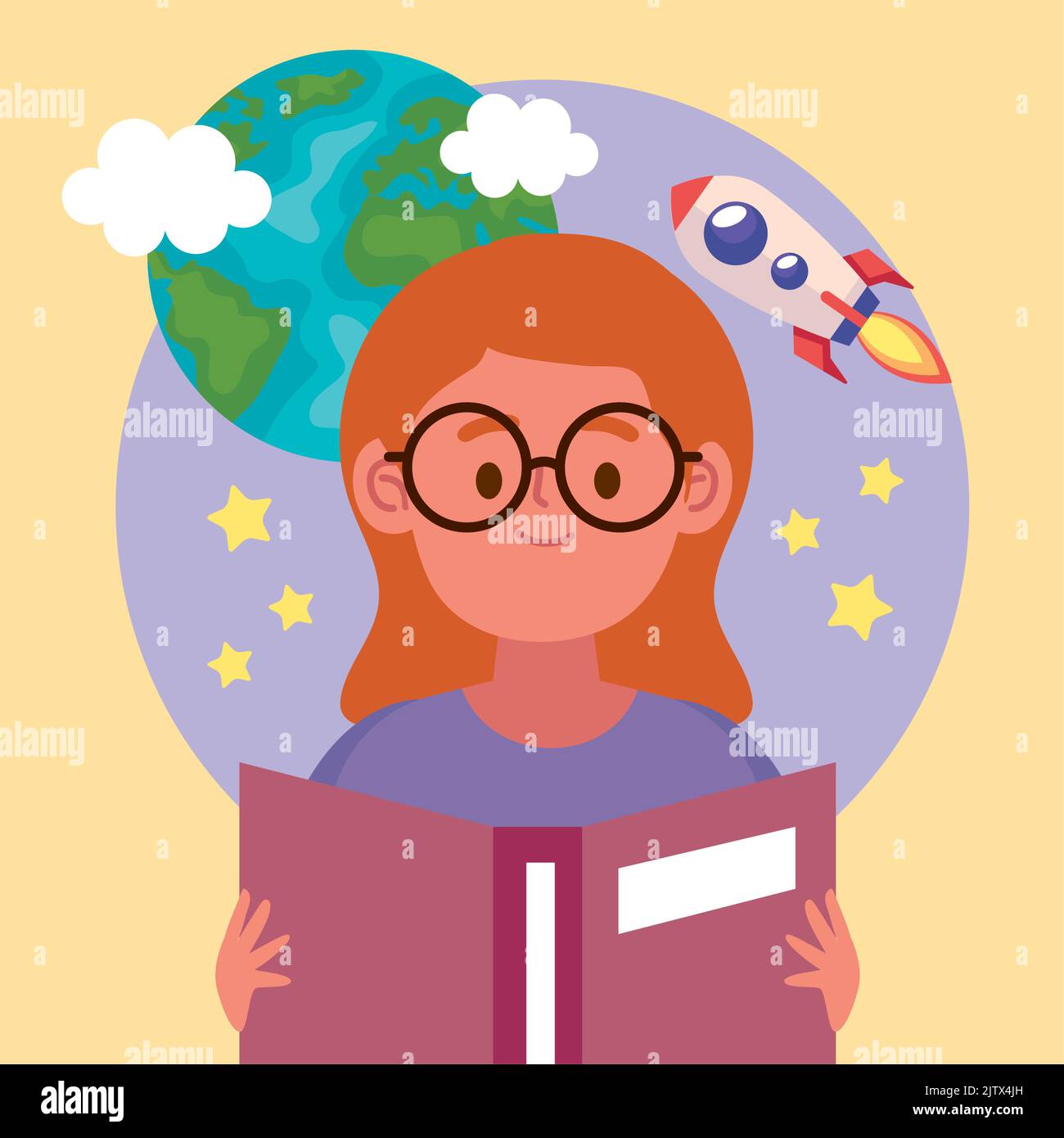 girl reading space book Stock Vector Image & Art - Alamy