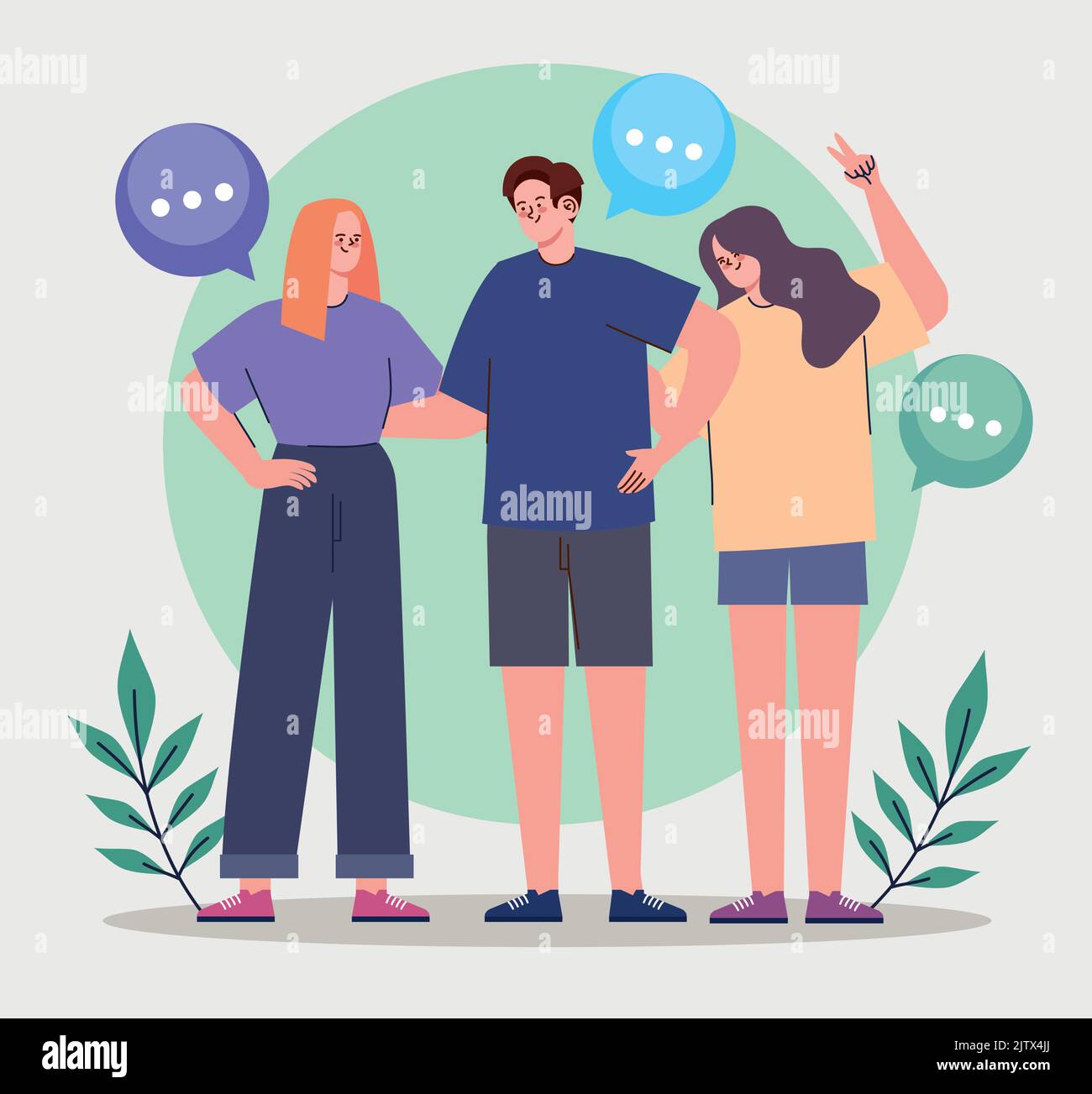 three young friends with speech bubbles Stock Vector Image & Art - Alamy