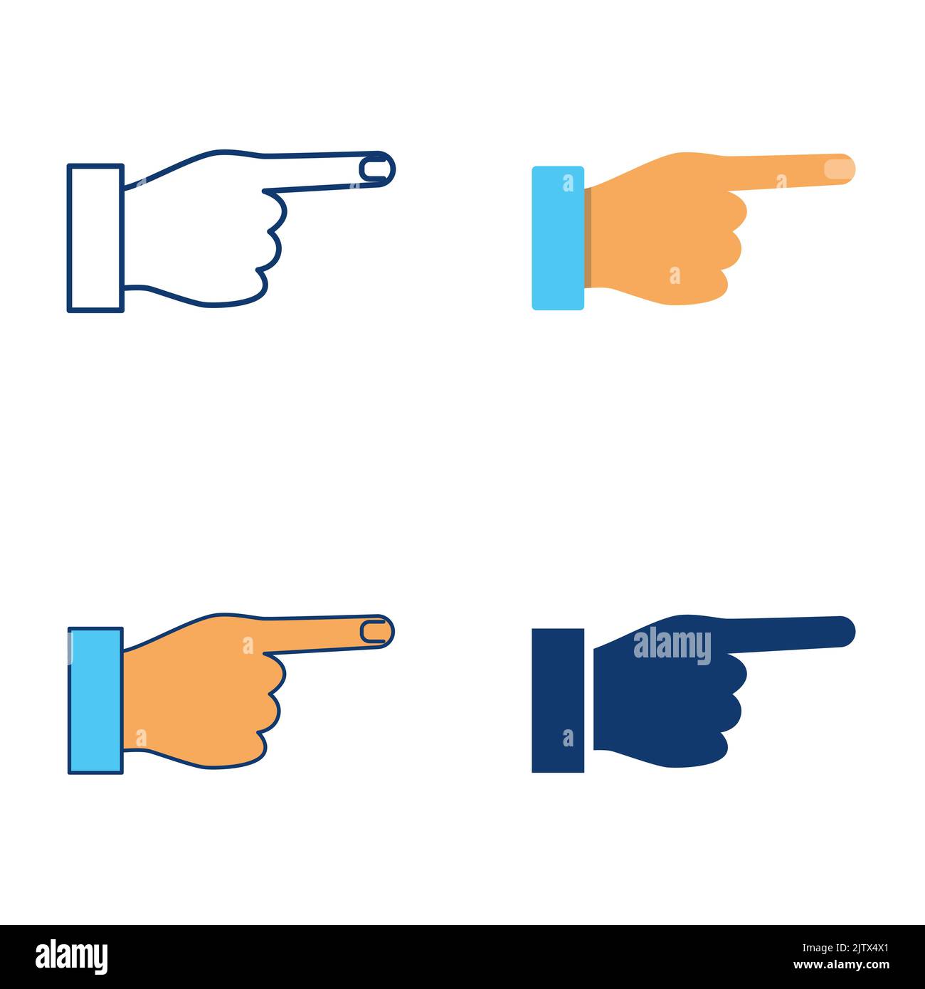 Hand with pointing finger icon set in flat and line style. Vector ...