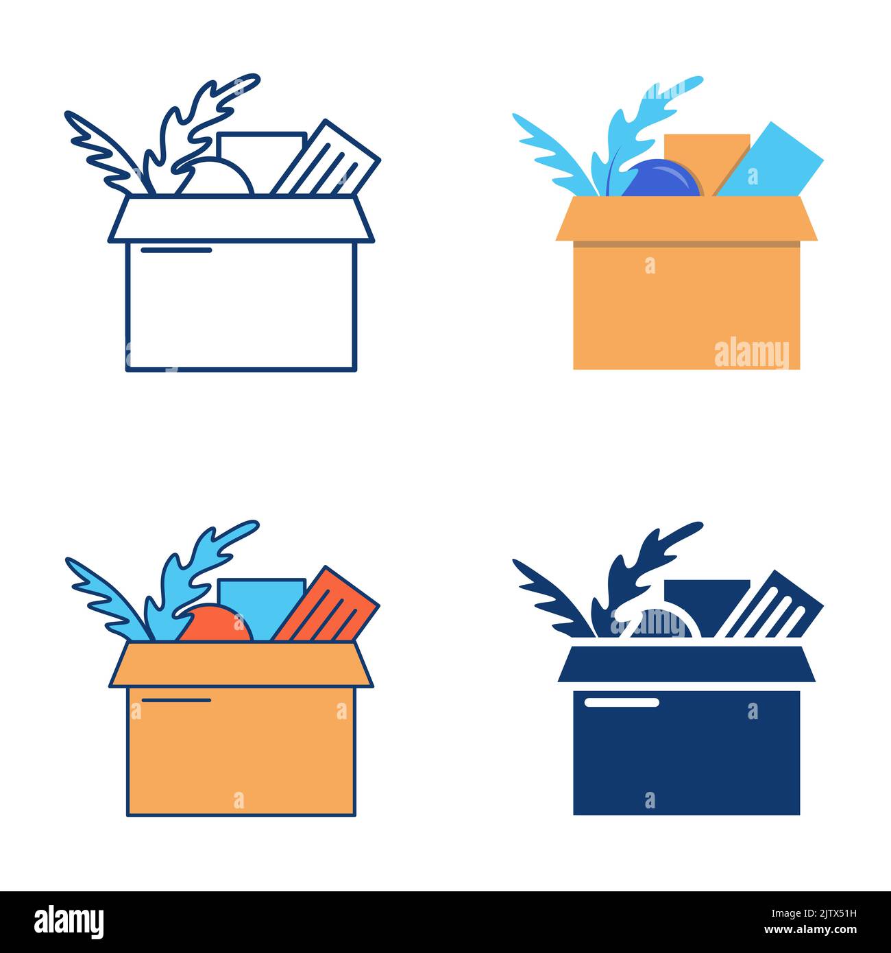 Box with things icon set in flat and line style. Dismissed from office ...