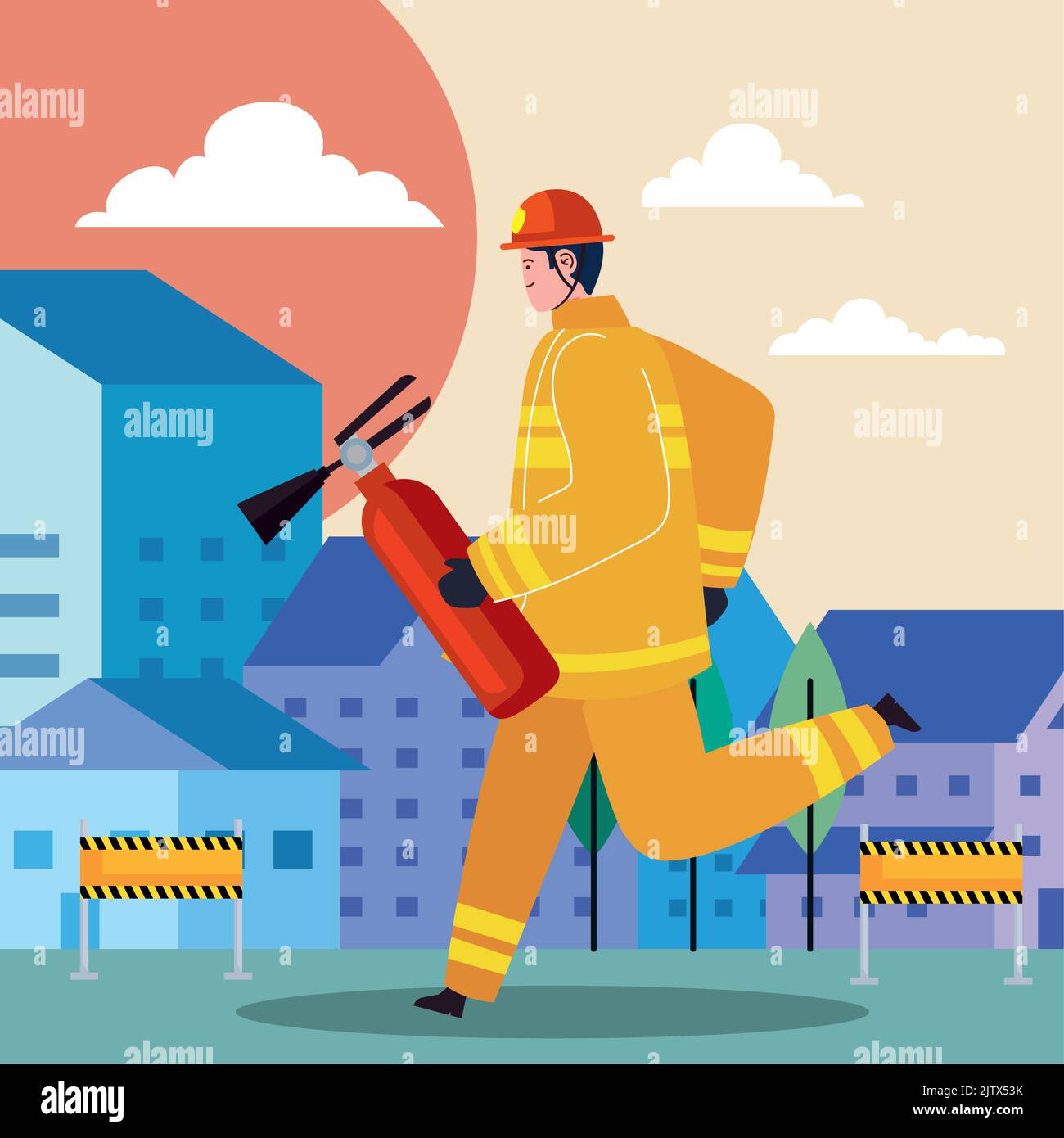 fireman running with extinguisher Stock Vector Image & Art - Alamy