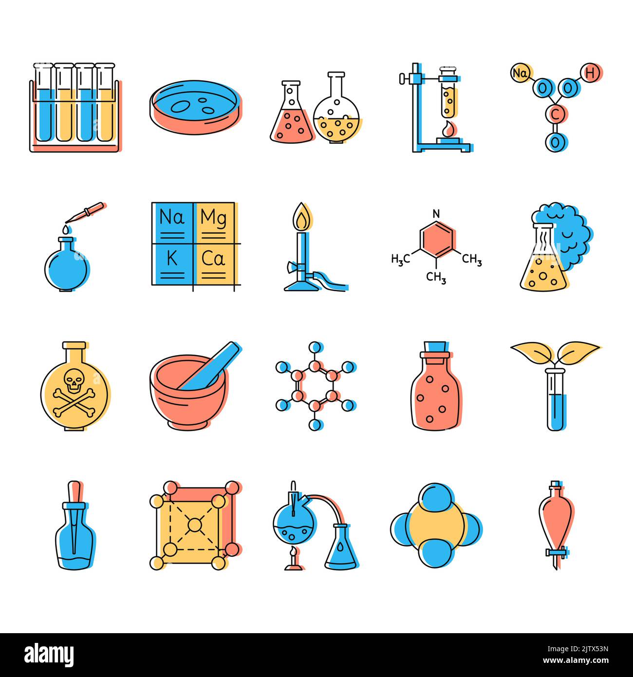 Chemistry Science Icon Set In Colored Line Style Chemical Symbols Vector Illustration Stock