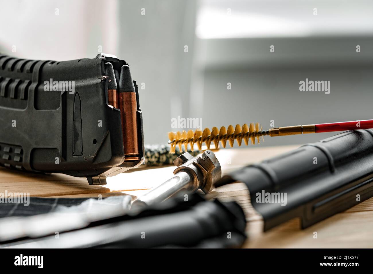 Gunsmith's working table for gun cleaning and maintaining Stock Photo ...