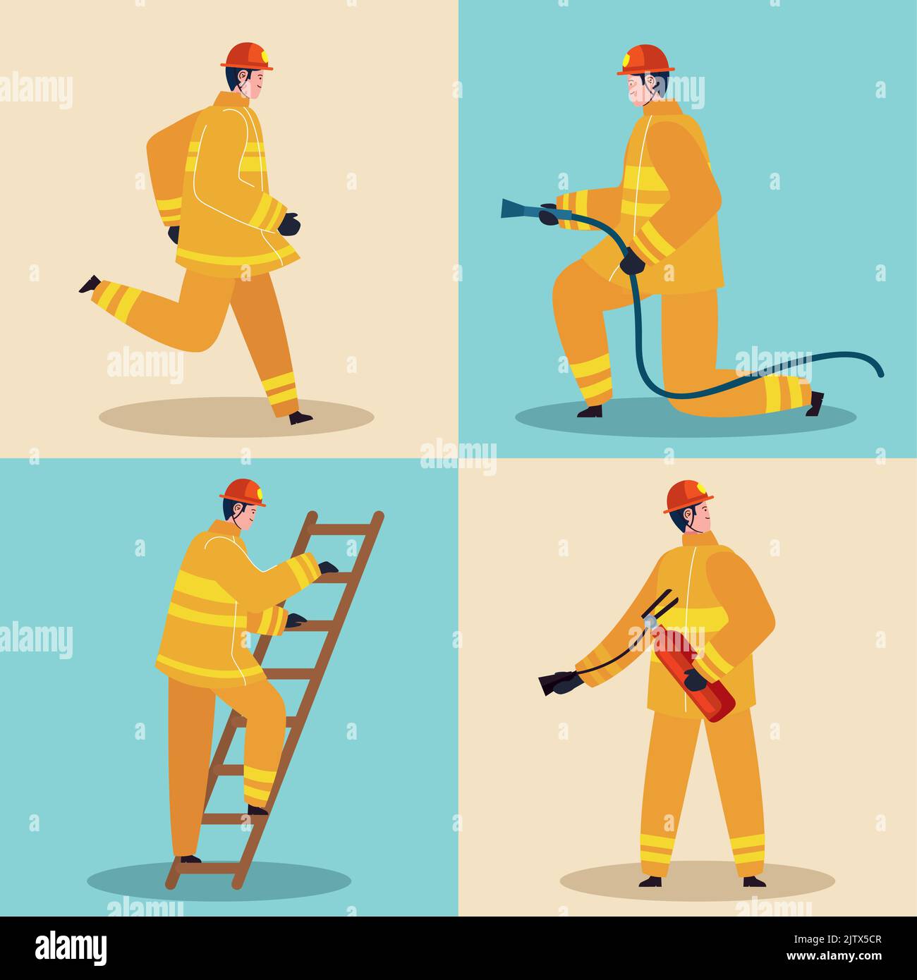 four firefighters with equipment Stock Vector Image & Art - Alamy