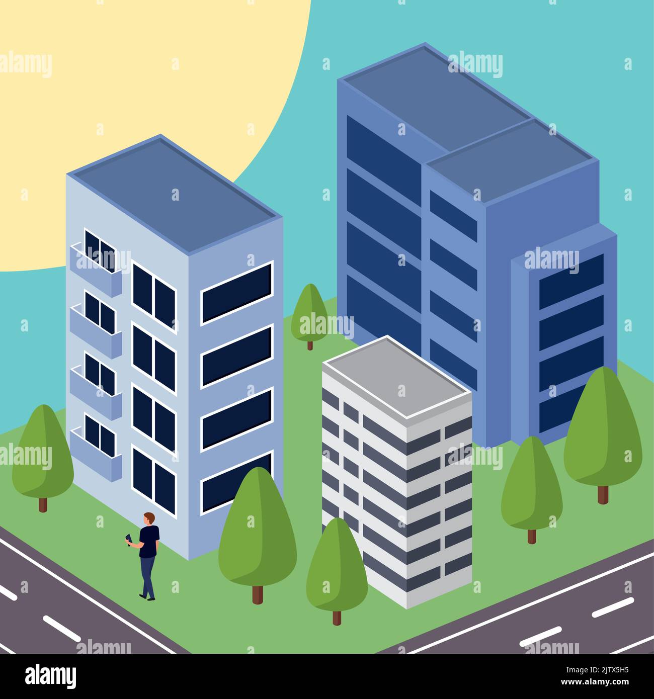 isometric buildings and people Stock Vector Image & Art - Alamy