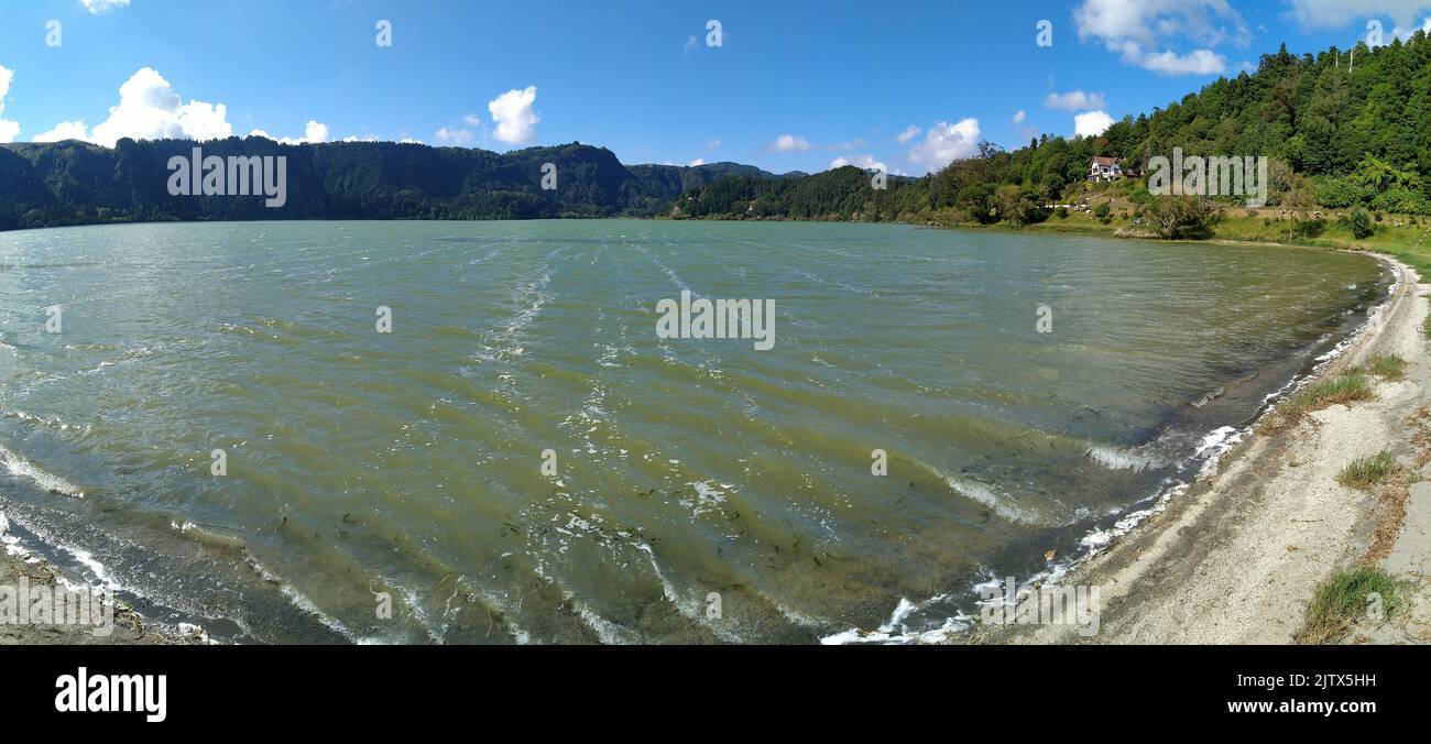 Furnas Lake, Lagoa das Furnas, crater lake in the volcanic formation of ...
