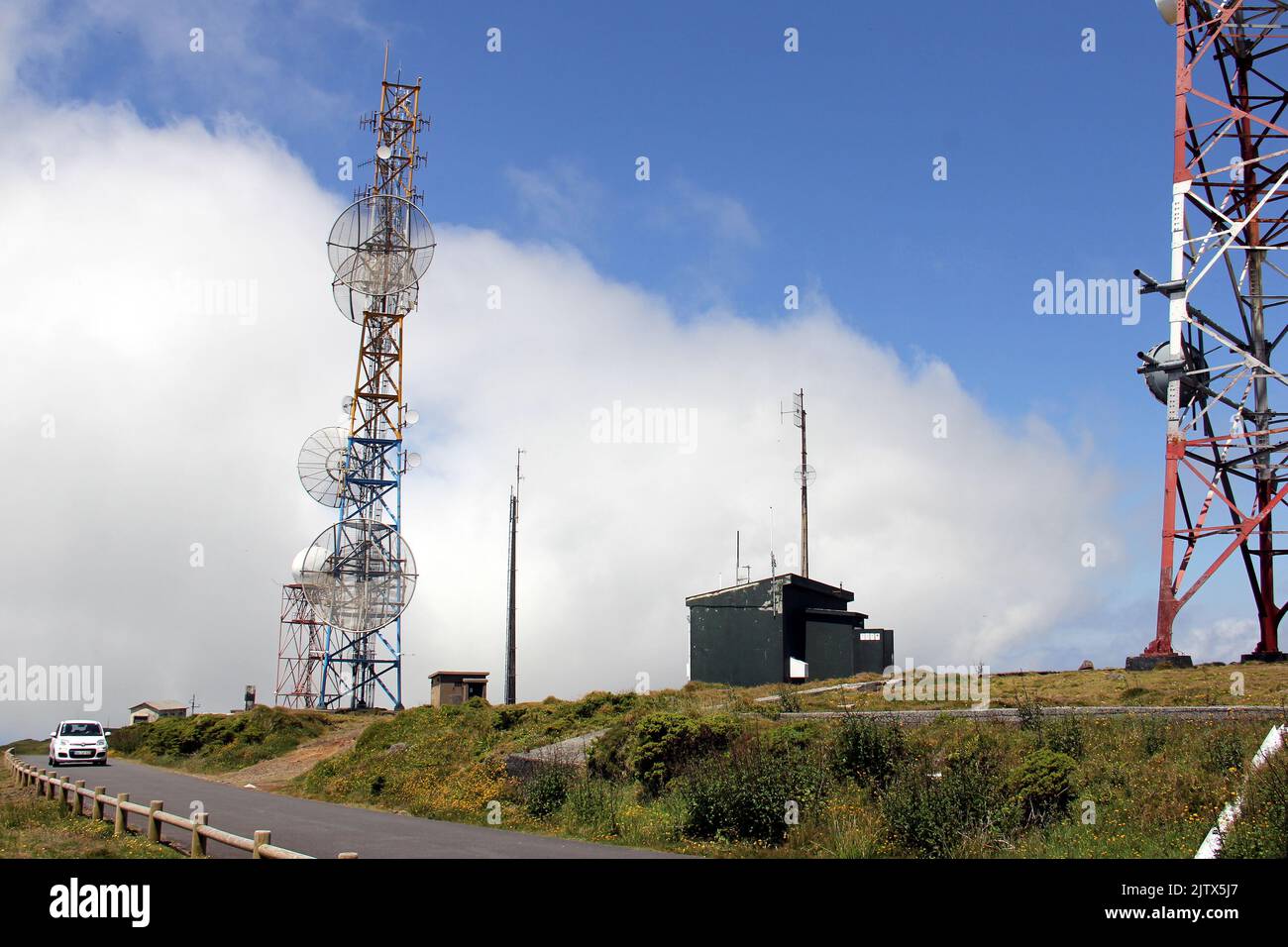 Communications towers at the summit of Serra de Santa Barbara, the ...