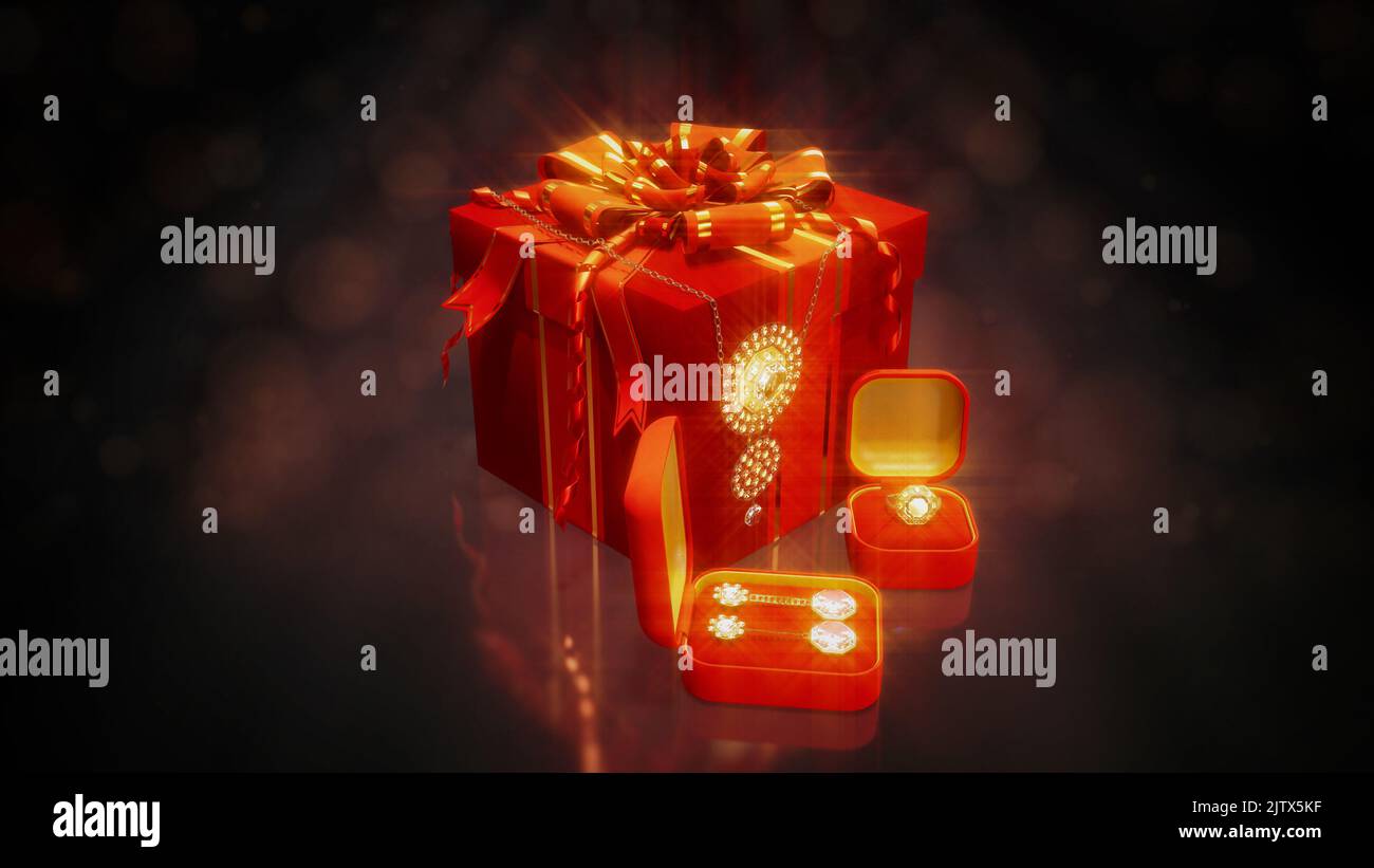jewellery surprise gift box with ring, shackles, collar with diamonds ...