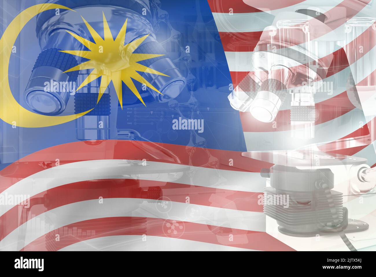 Microscope on Malaysia flag - science development conceptual background ...