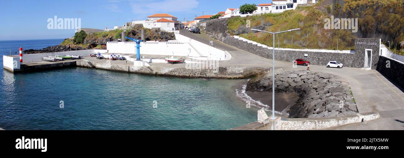 Fishing port of the town, panoramic shot, Porto Judeu, Terceira, Azores ...