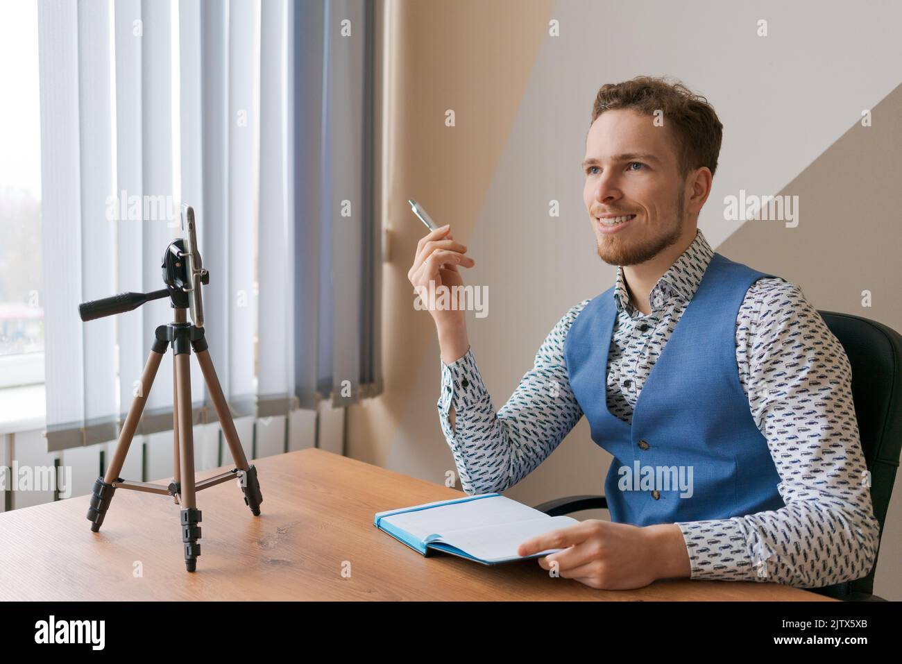 Successful caucasian student in 20s Male student focused on doing ...