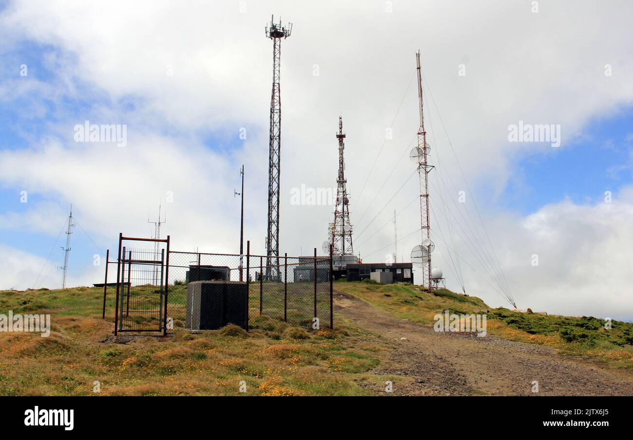 Communications tower and antennae at the summit of Serra de Santa ...