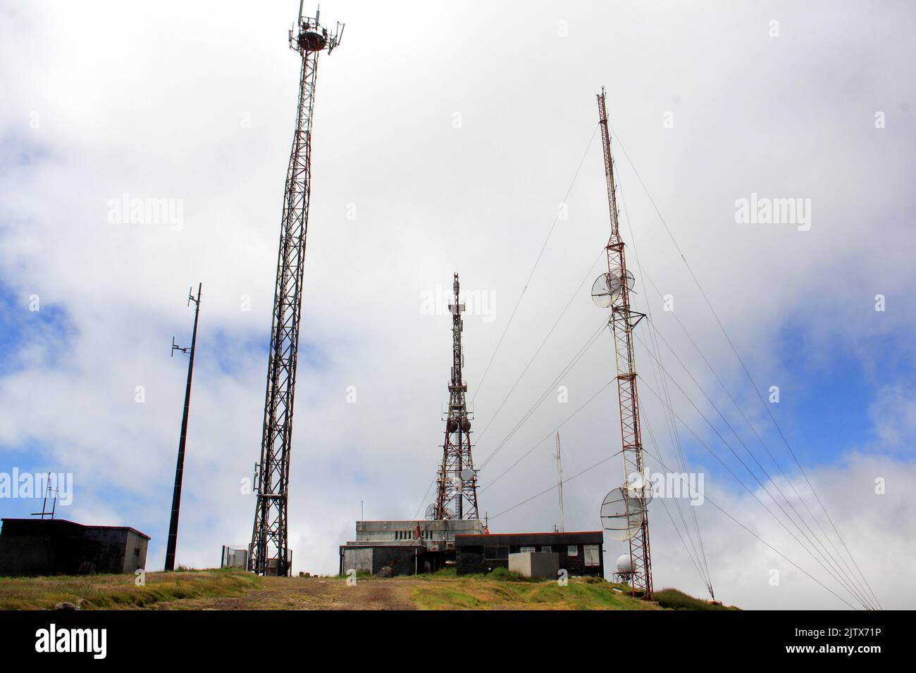 Communications tower and antennae at the summit of Serra de Santa ...