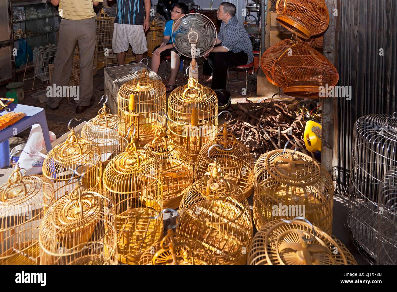Vietnamese souvenir shop selling hand made wicker bird cages for ...