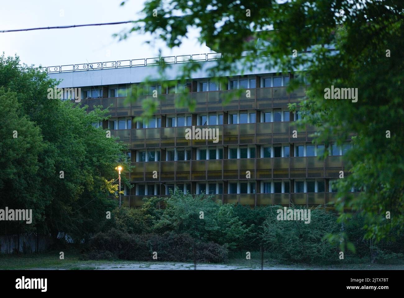 Creepy looking old abandoned hospital with a lot of windows Stock Photo ...