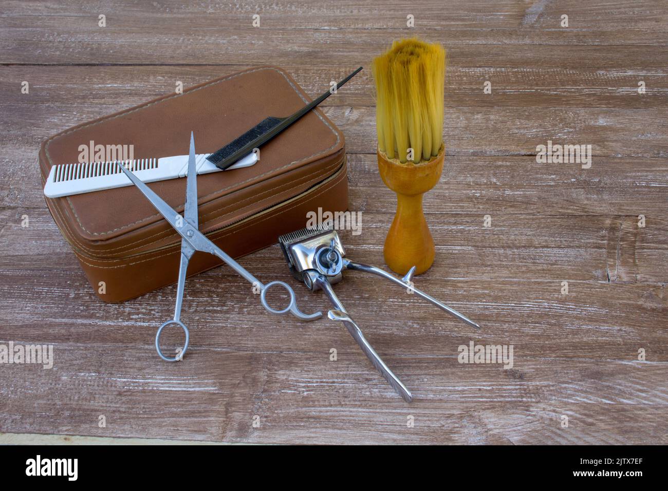 old vintage barber tools. Homemade beard and hair Stock Photo - Alamy