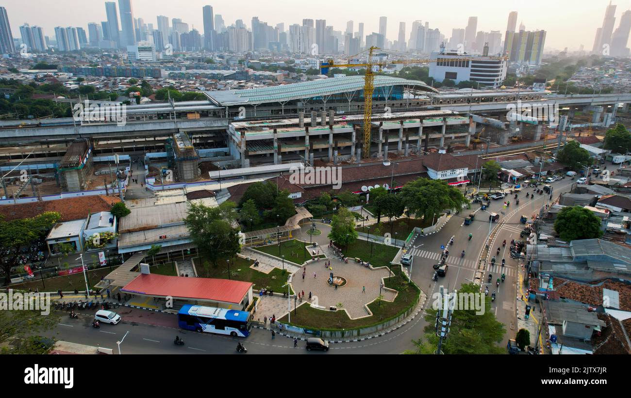 Aerial view of Tebet train station building. Jakarta, Indonesia ...
