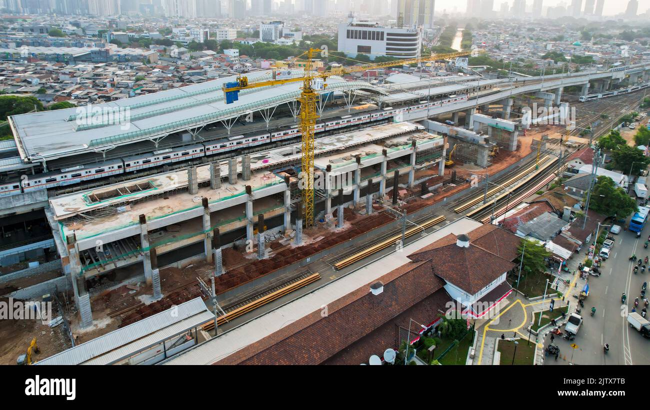 Aerial view of Tebet train station building. Jakarta, Indonesia ...
