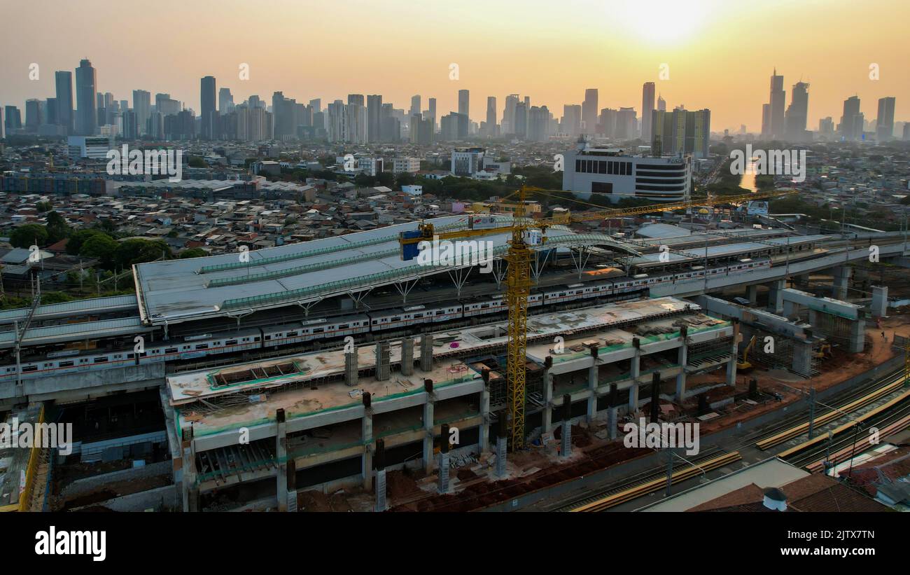 Aerial view of Tebet train station building. Jakarta, Indonesia ...
