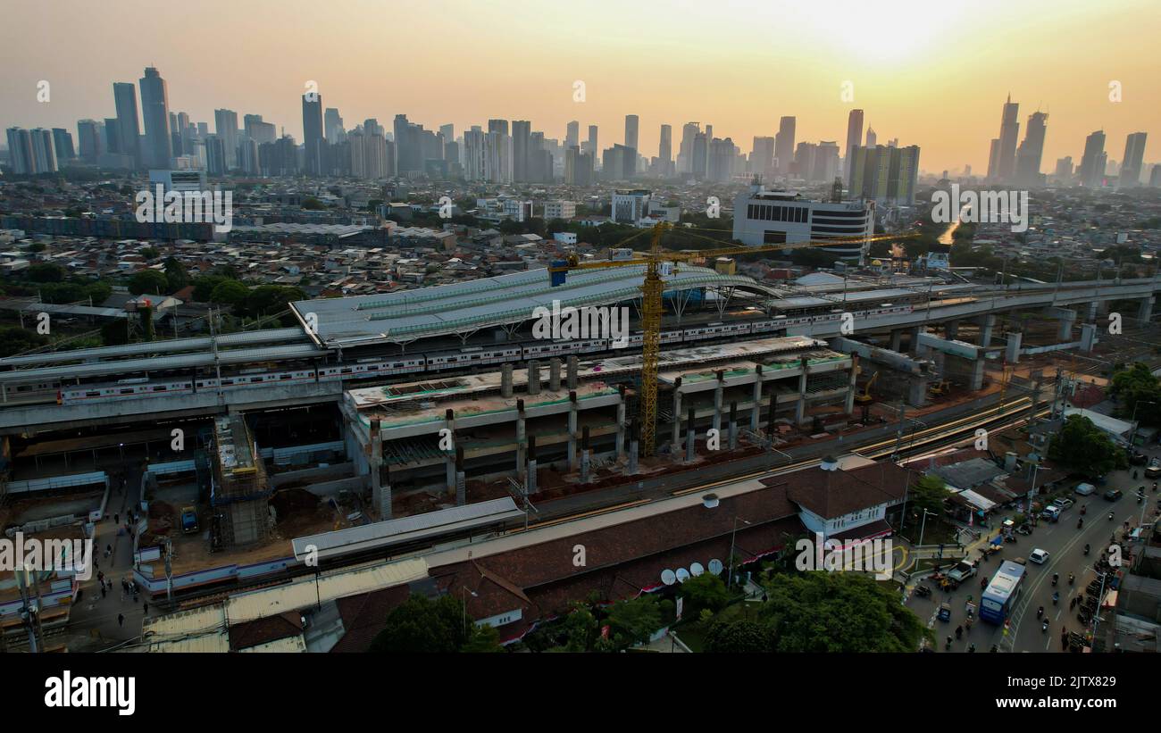 Aerial view of Tebet train station building. Jakarta, Indonesia ...
