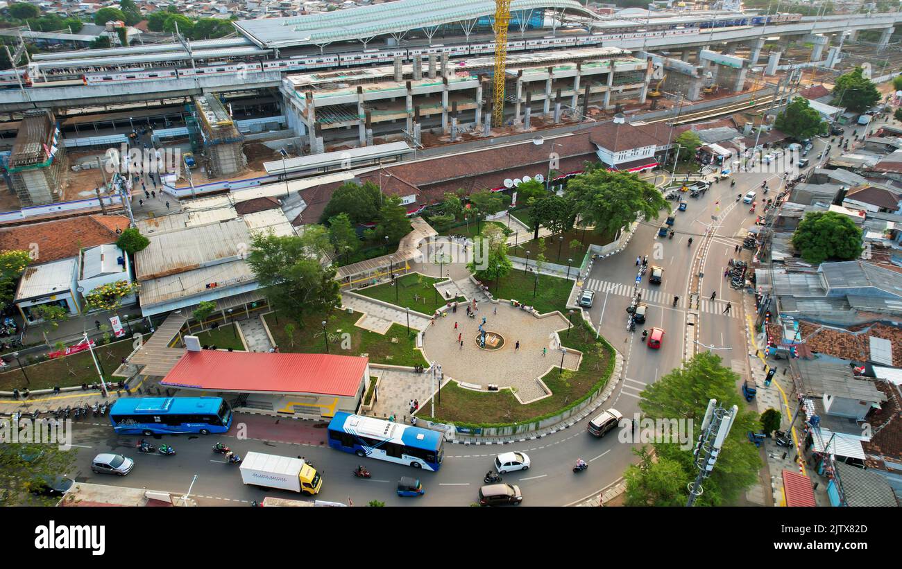 Aerial view of Tebet train station building. Jakarta, Indonesia ...