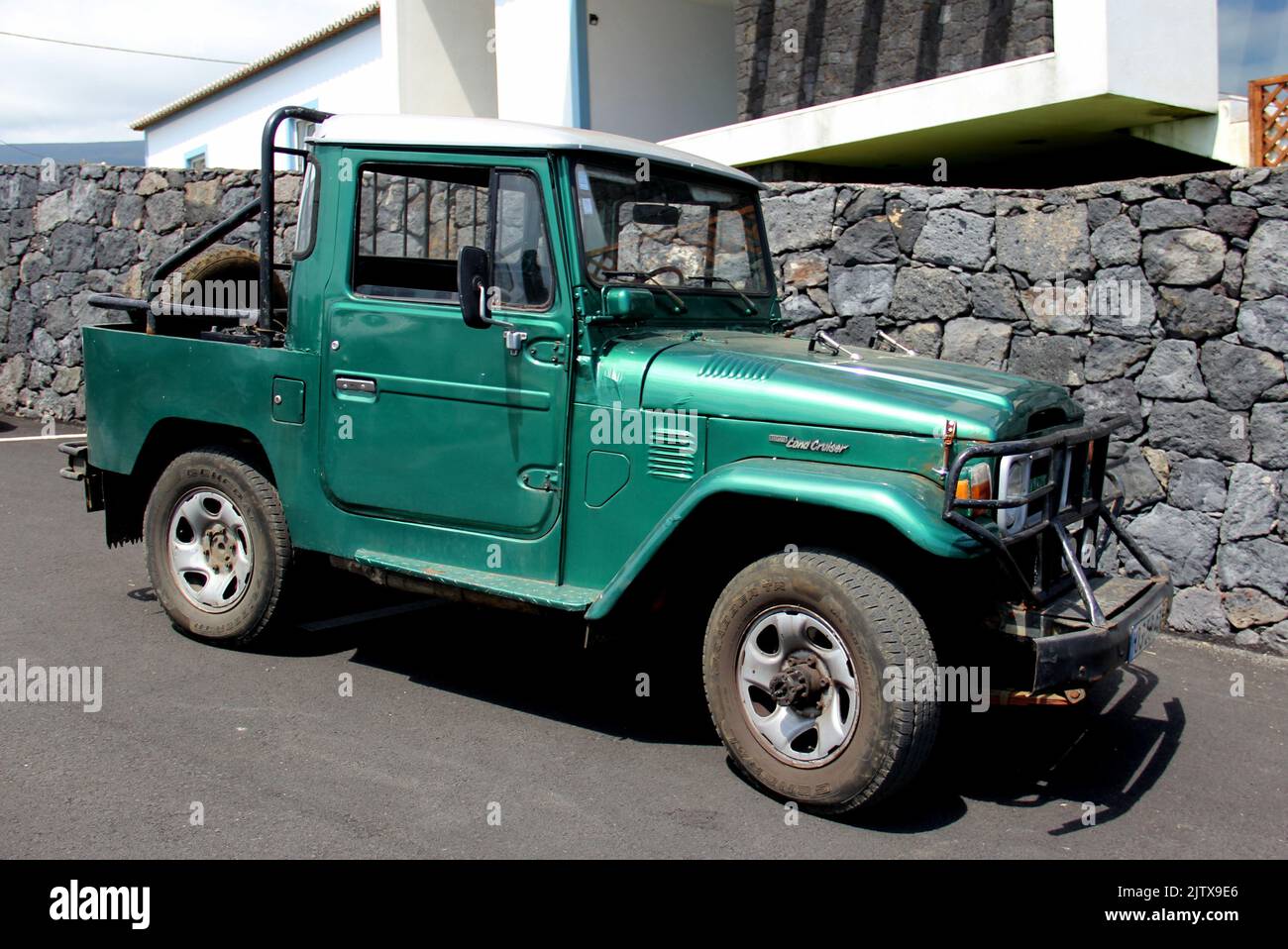Toyota Land Cruiser pickup truck, 1970-s and 1980-s FJ43 model, parked ...