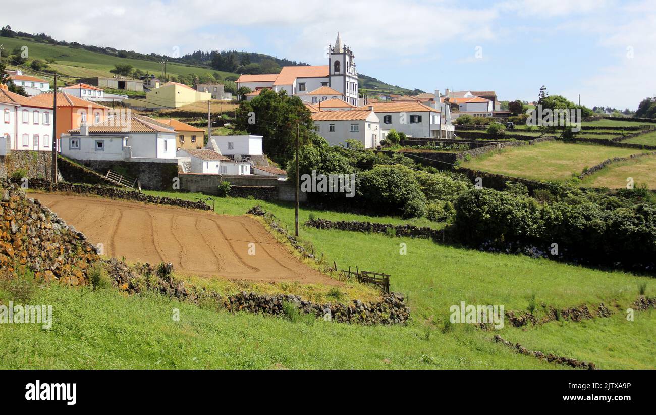 Rural landscape, with a town, rolling toward Atlantic Ocean, on the ...
