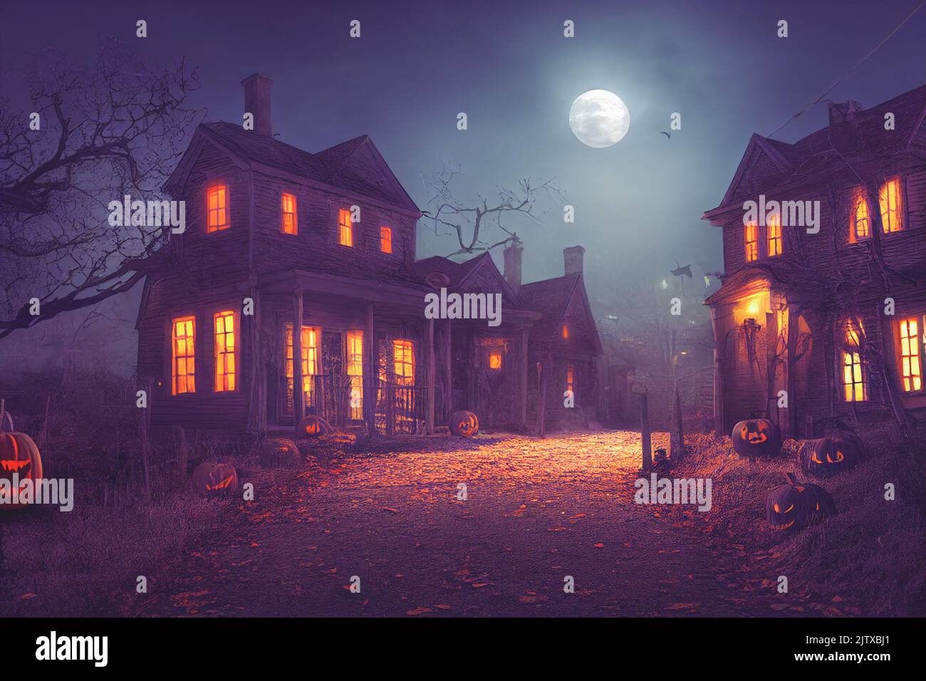 3D illustration of a Halloween concept background of realistic horror ...