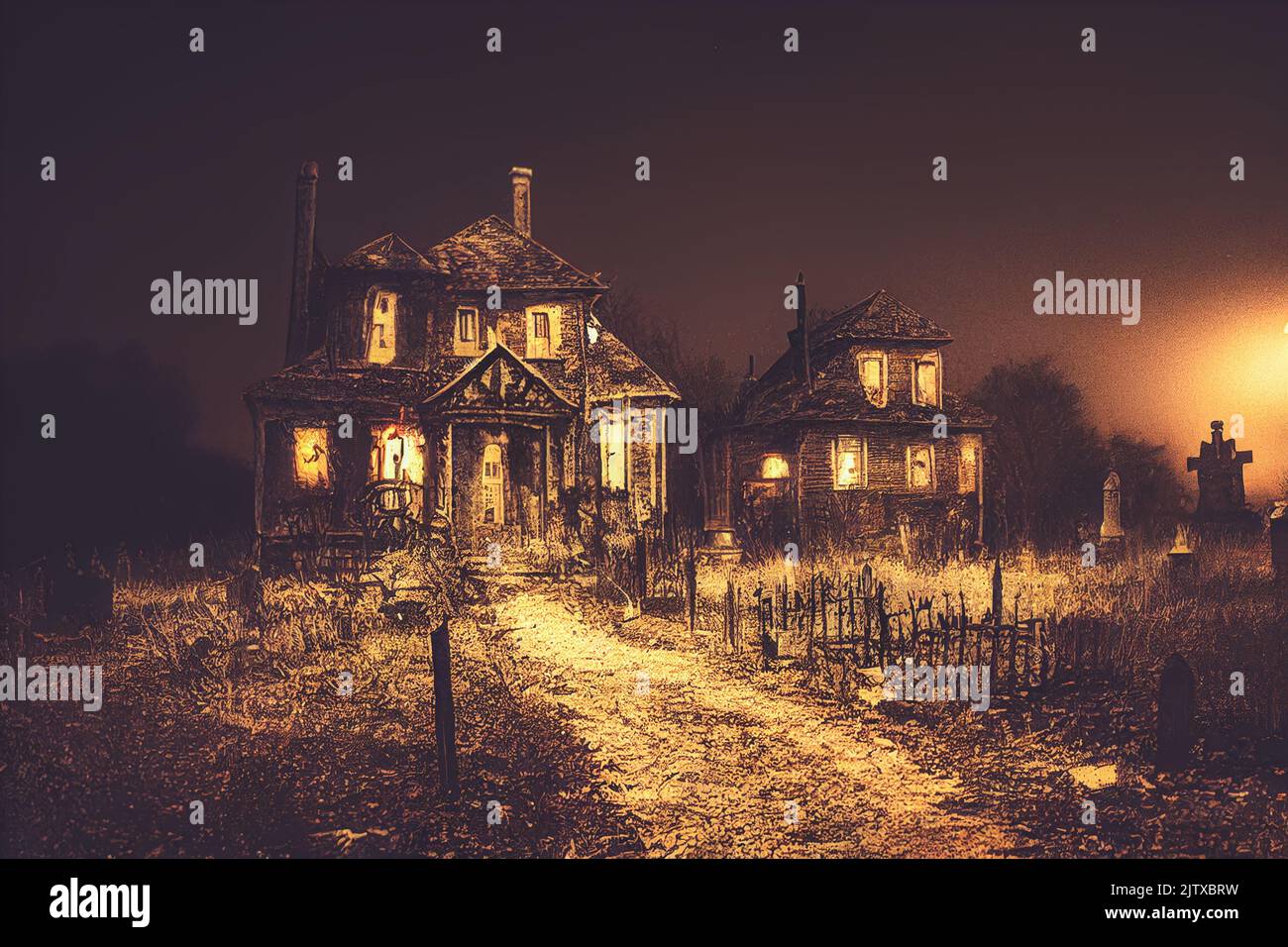 3D illustration of a Halloween concept background of realistic horror ...