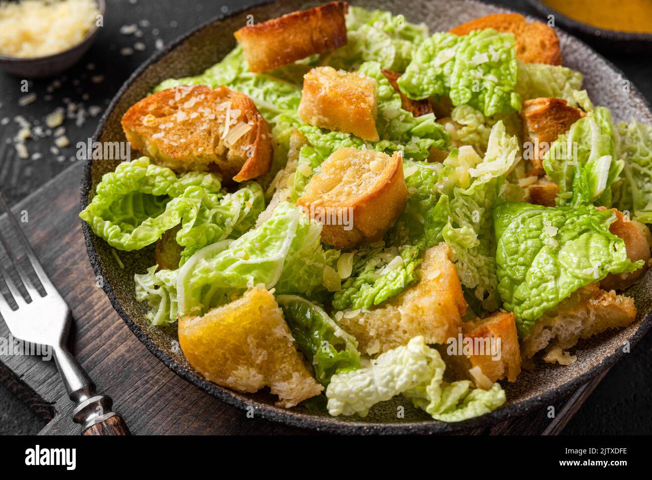Classic Caesar salad with crisp homemade croutons, parmesan cheese and ...