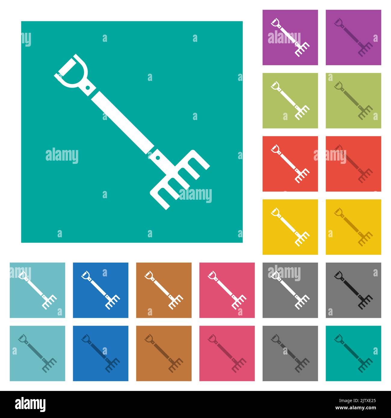 Single rake multi colored flat icons on plain square backgrounds ...