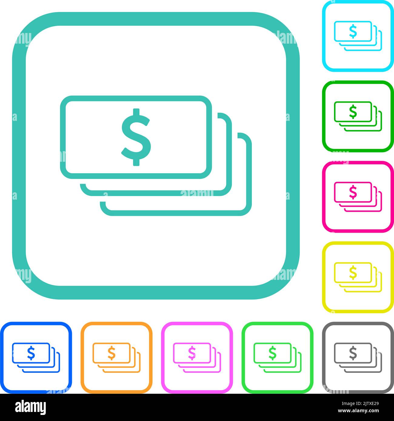 American dollar banknotes outline vivid colored flat icons in curved ...
