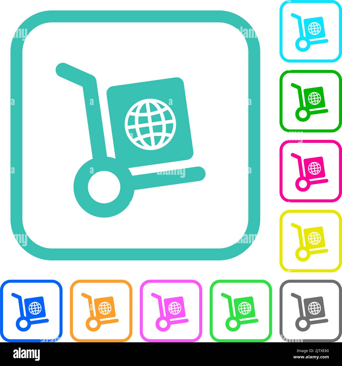 Global parcel delivery solid vivid colored flat icons in curved borders ...