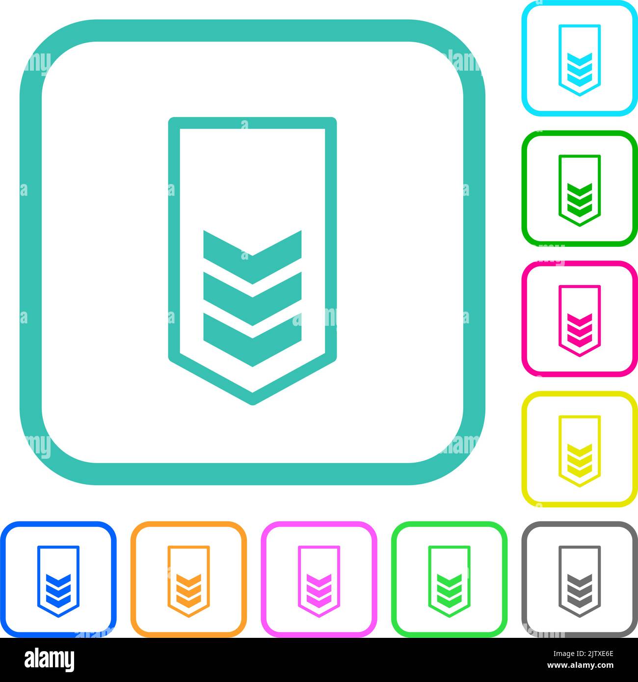 Military insignia with three chevrons vivid colored flat icons in ...