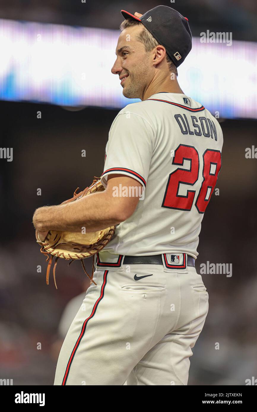 Atlanta Ga Usa Atlanta Braves First Baseman Matt Olson 28 Smiles For Some Fans During A