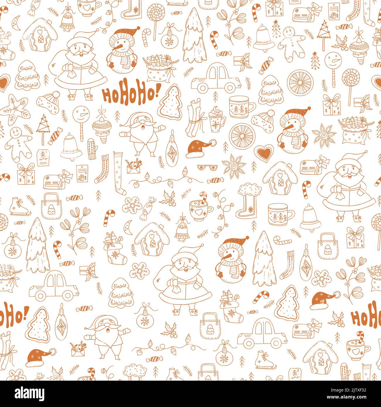 Christmas seamless pattern. Santa Claus, snowman, Christmas tree ...