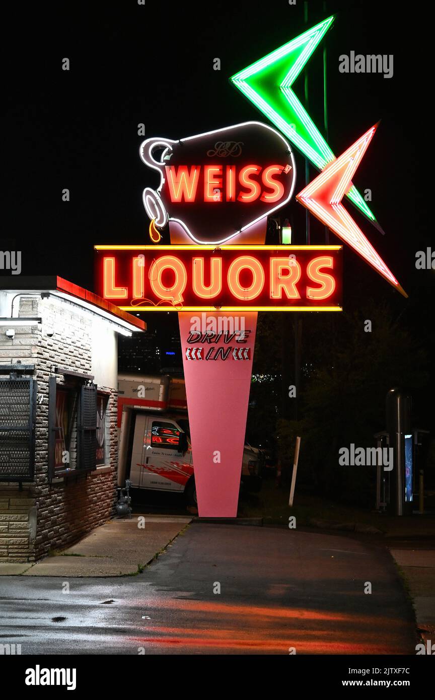 Illuminated sign Weiss Liquors in East Nashville ; Nashville, Tennessee ...