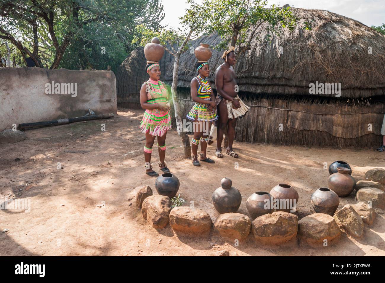 Village locals pose for picture. Shakaland Zulu Village. KwaZulu-Natal ...
