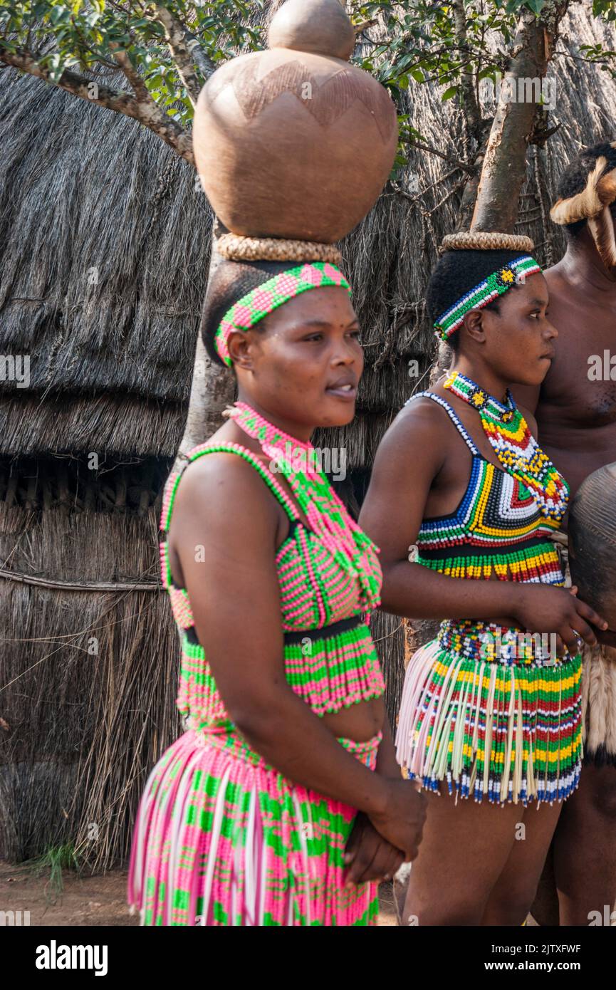 Village locals pose for picture. Shakaland Zulu Village. KwaZulu-Natal ...