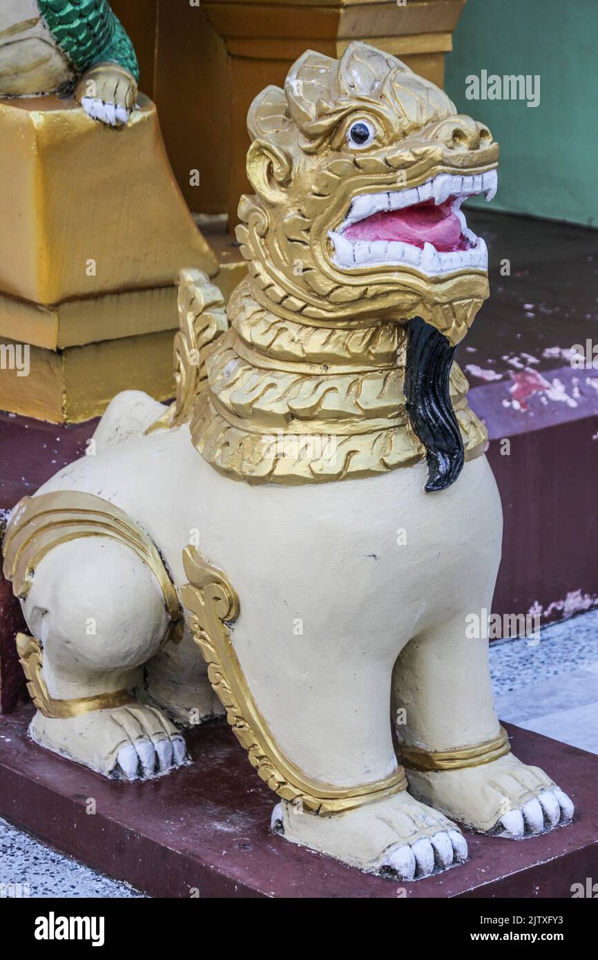 Guardian lion. Shwedagon Pagoda, Yangon, Myanmar, Southeast Asia Stock ...