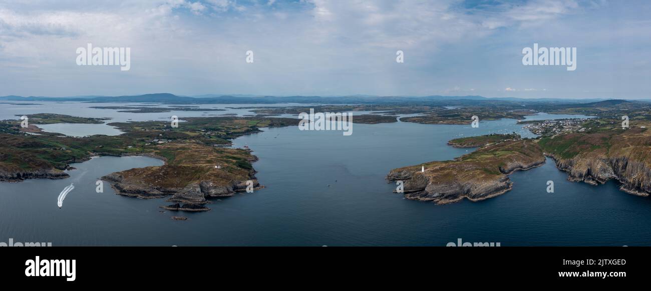 A panorama view of the entrance to the Baltimore Harbor in West Cork ...