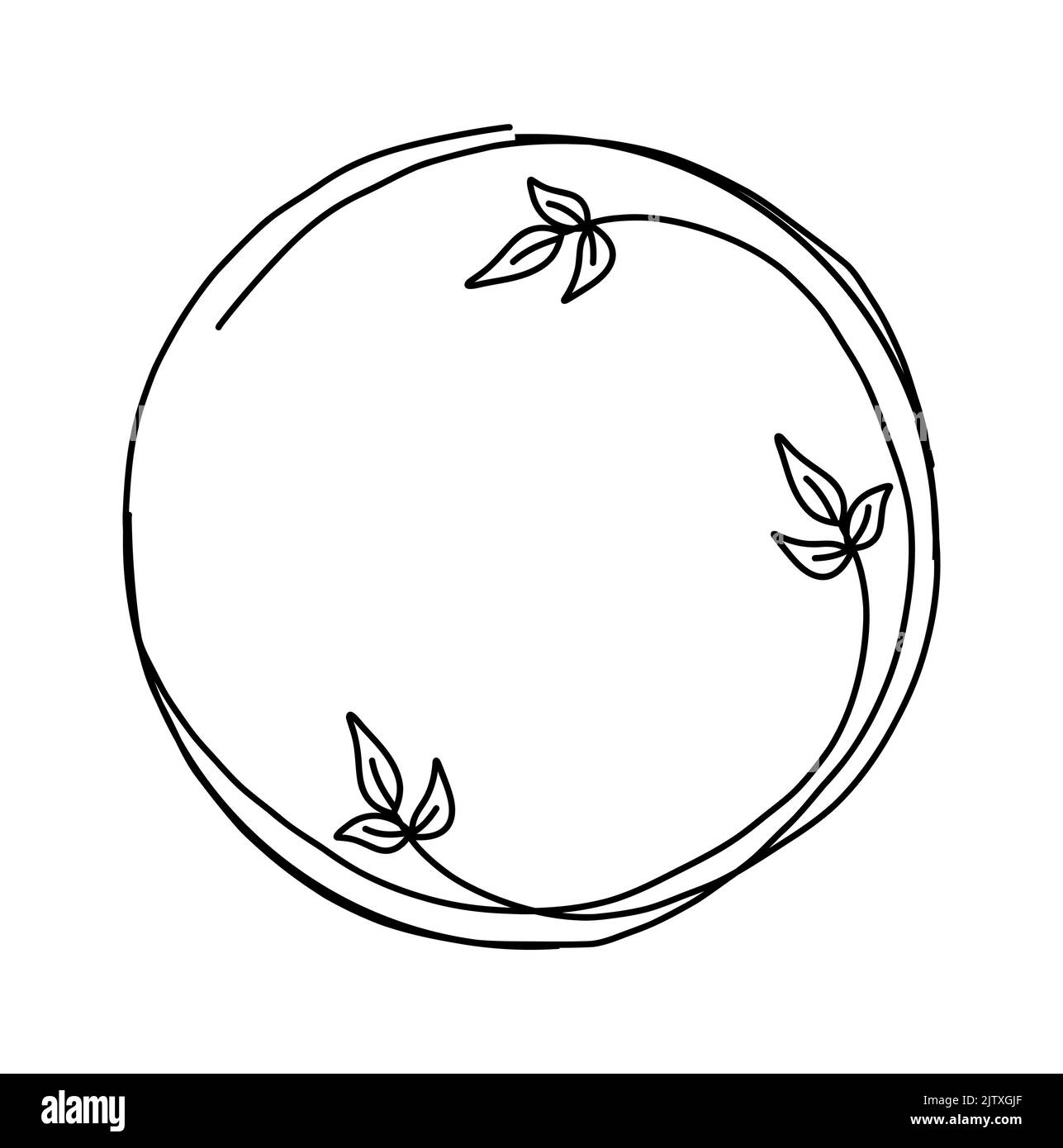 Circle floral wreath. Wedding round botanical frame with leaves. Vector ...
